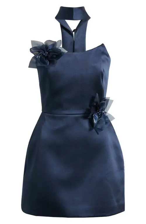 NADINE MERABI Sloane Floral Appliqué Detail Cocktail Minidress - Navy