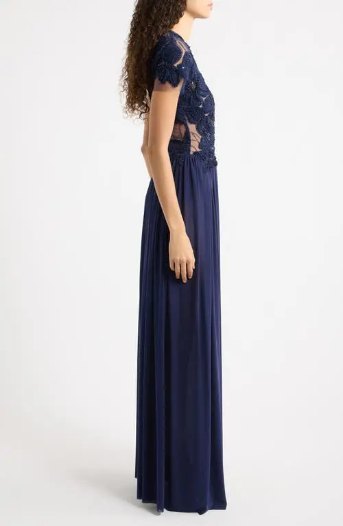 NADINE MERABI Sloane Floral Appliqué Cocktail Minidress - Navy