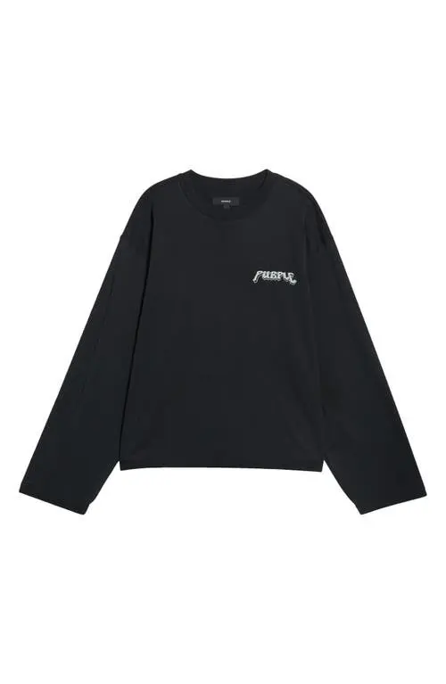 PURPLE BRAND Crop Wide Long Sleeve Graphic T-shirt - Black