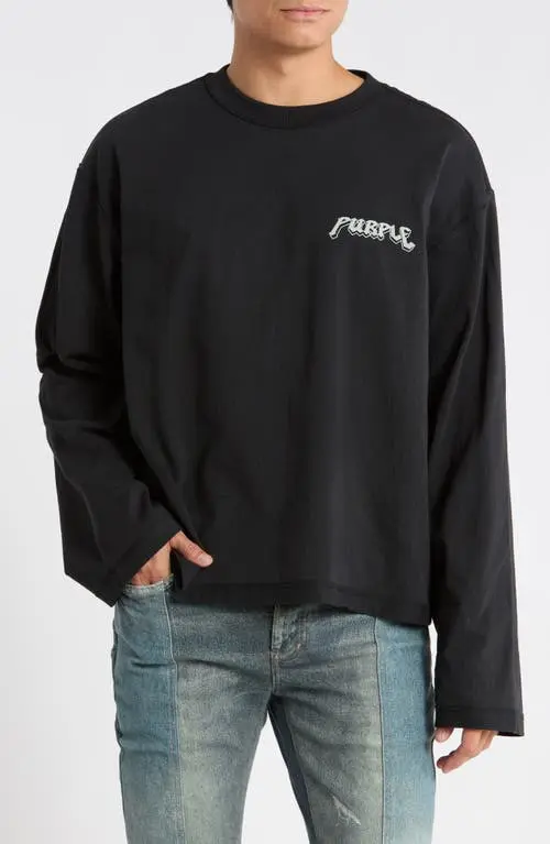 PURPLE BRAND Crop Wide Long Sleeve Graphic T-shirt - Black