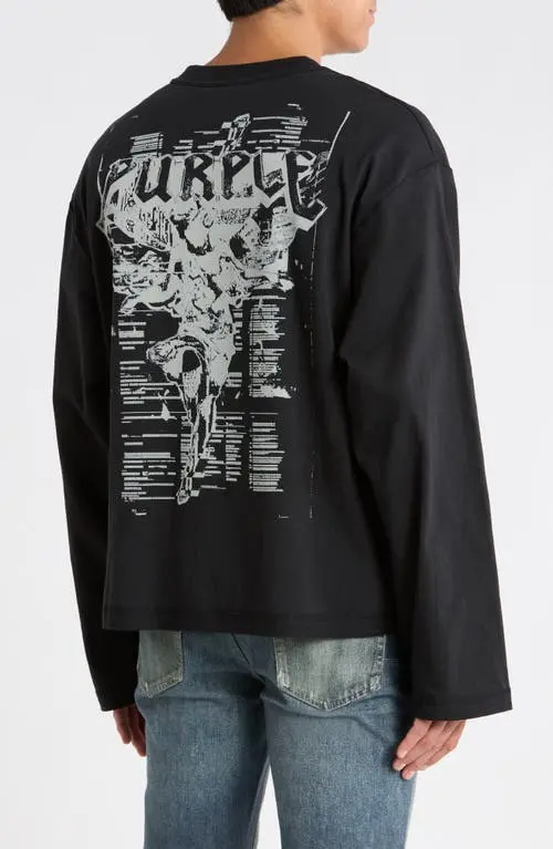 PURPLE BRAND Crop Wide Long Sleeve Graphic T-shirt - Black