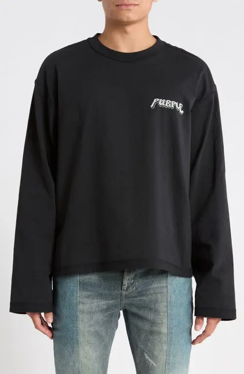 PURPLE BRAND Crop Wide Long Sleeve Graphic T-shirt - Black