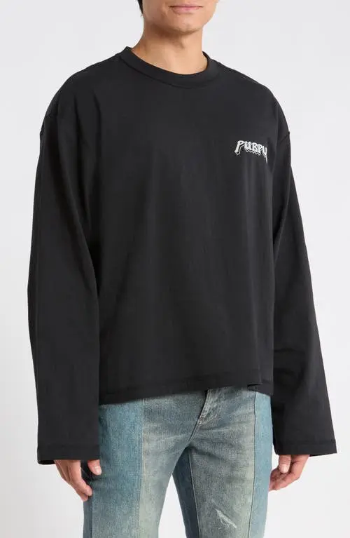 PURPLE BRAND Crop Wide Long Sleeve Graphic T-shirt - Black