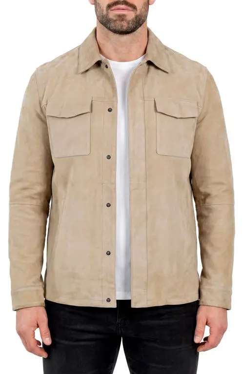 MACEOO Leather Shirt Jacket - Beige