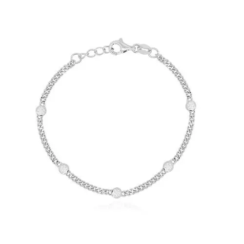 THE LOVERY FINE JEWELRY Cubic Zirconia Station Curb Chain Bracelet - Sterling Silver