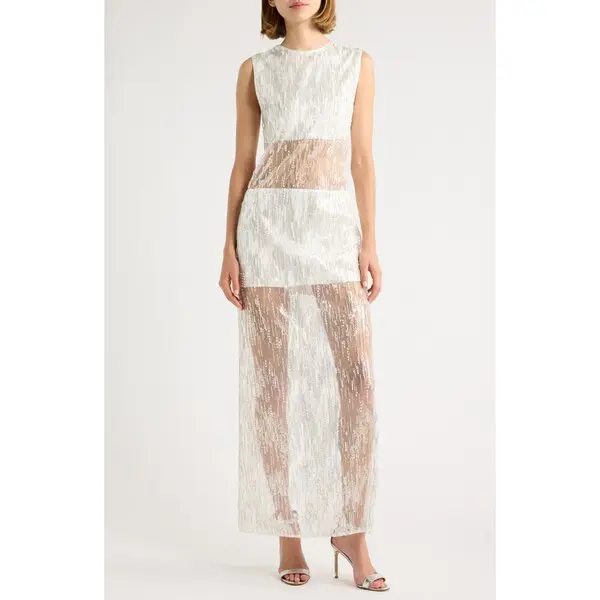Shona Joy Viva Sequin Detail Sleeveless Maxi Gown - Ivory