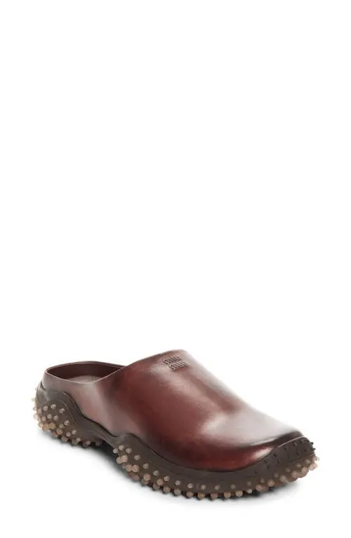 Miu Miu Leather Trail Mule - Caffe