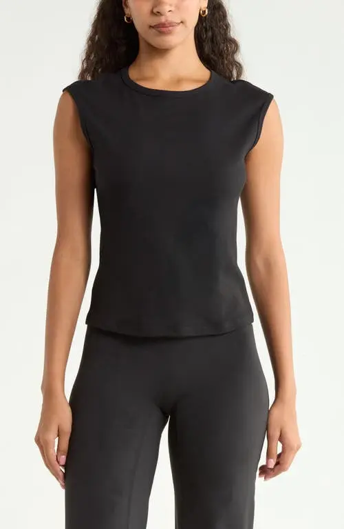 Zella Rib Crewneck Tank - Black