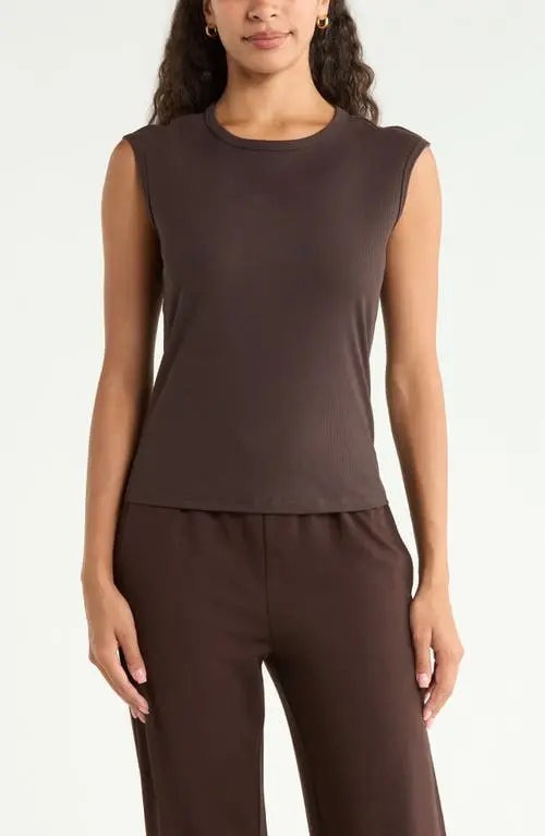 Zella Rib Crewneck Tank - Brown Mole