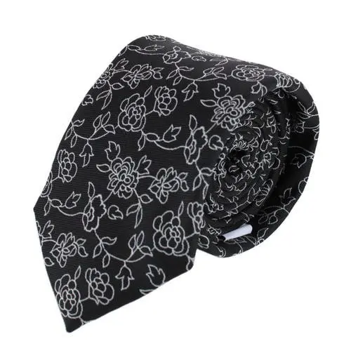 ASCENTIX Floral Stencil Print Necktie - Black