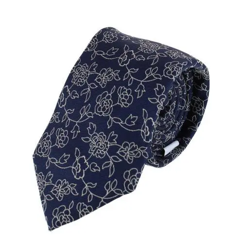 ASCENTIX Floral Stencil Print Necktie - Navy