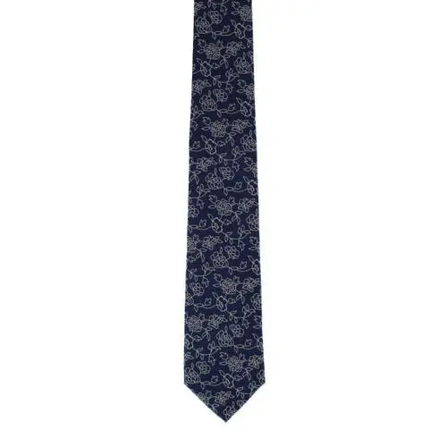 ASCENTIX Floral Stencil Print Necktie - Navy