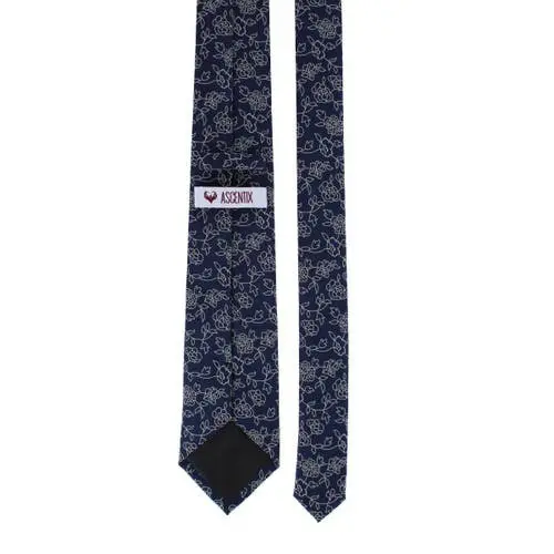 ASCENTIX Floral Stencil Print Necktie - Navy
