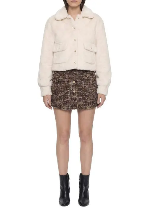 AREA STARS Cameron Faux Fur Jacket - Ivory