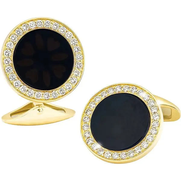 JAN LESLIE Onyx & Diamond 18k Gold Cufflinks