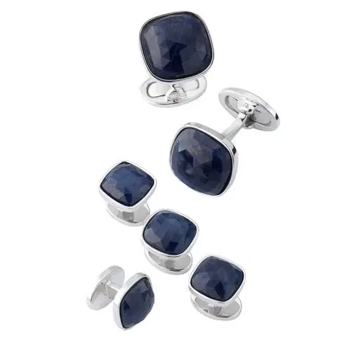 JAN LESLIE Sapphire Square Sterling Cufflink Stud Set