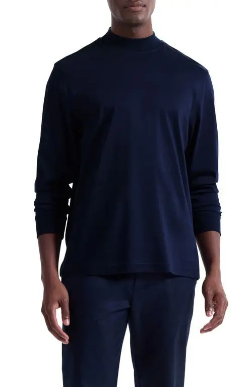 Bugatchi Mock Neck Pima Cotton Sweater - Navy