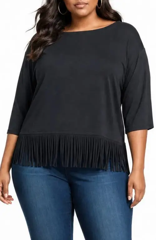 Karen Kane Fringe Hem Boatneck Top - Black