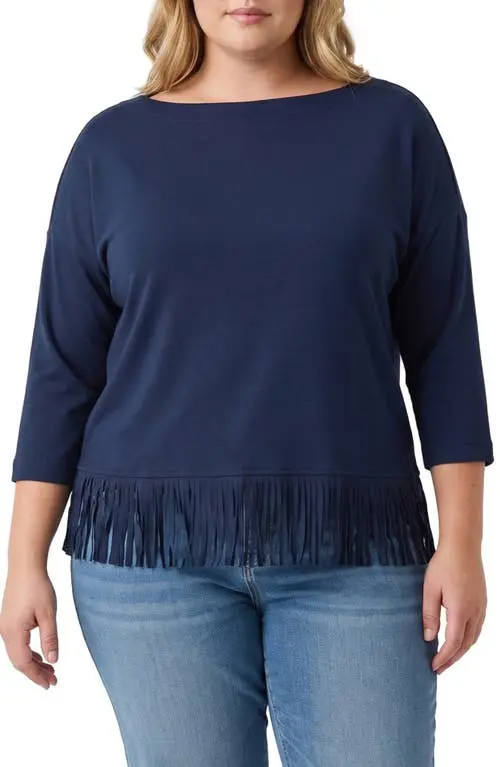Karen Kane Fringe Hem Boatneck Top - Navy