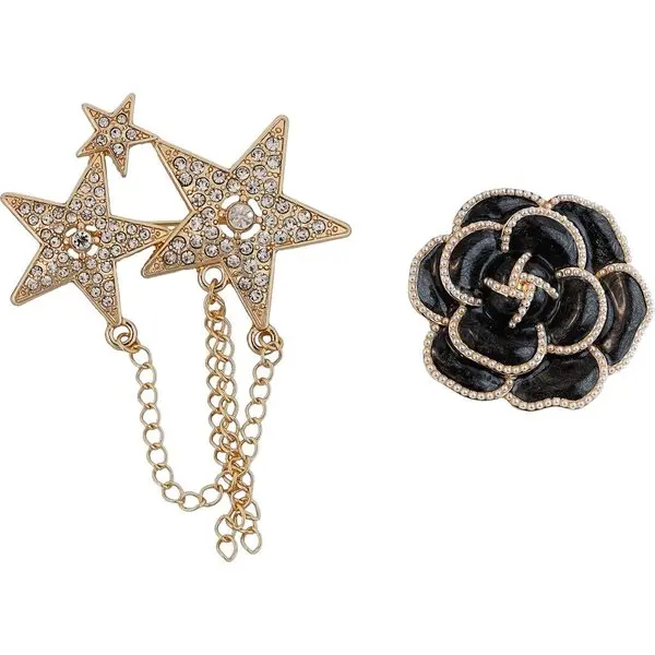 PANACEA Set Of 2 Star And Flower Brooches