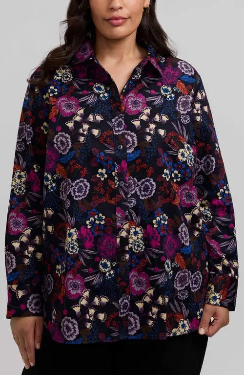 Foxcroft Meghan Floral Print Cotton Button-up Shirt - Black/multi