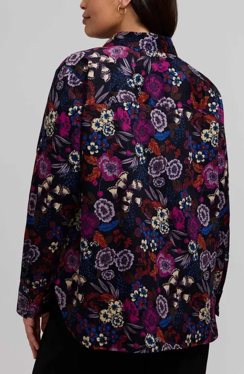 Foxcroft Meghan Floral Print Cotton Button-up Shirt