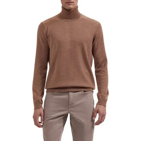 Bugatchi George Extrafine Merino Wool Turtleneck Sweater - Camel