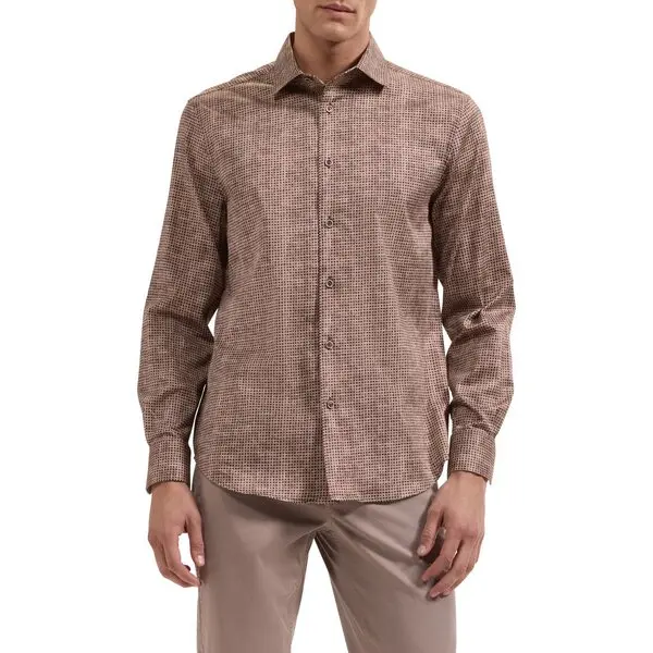 Bugatchi Alvin Shaped Geometric Cotton Blend Shirt - Sienna