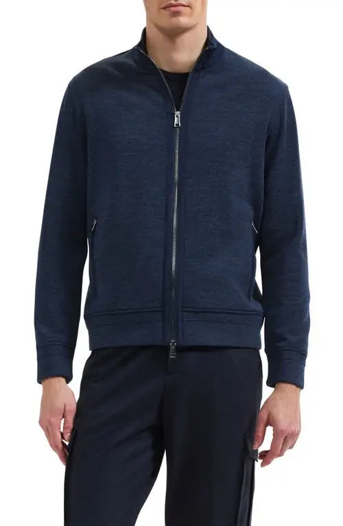 Bugatchi Full Zip Mock Neck Hoodie - Navy