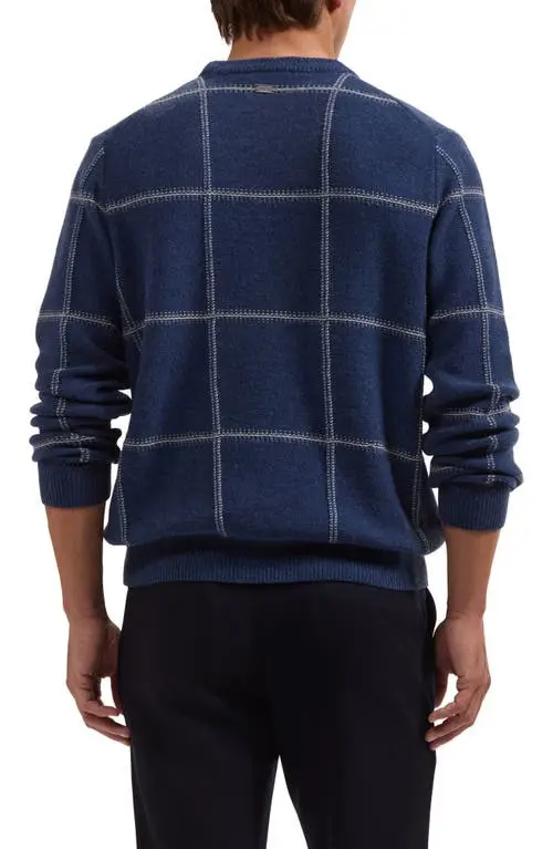 Bugatchi Grid Crewneck Wool & Cotton Sweater