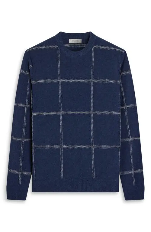 Bugatchi Grid Crewneck Wool & Cotton Sweater