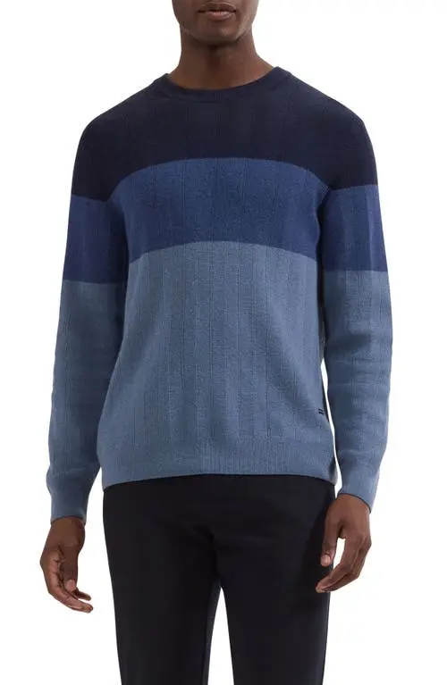 Bugatchi Aran Rib Crewneck Sweater - Navy