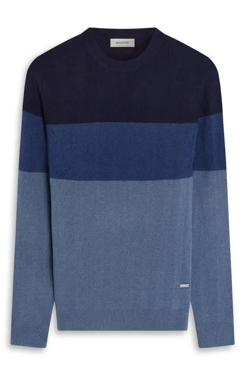 Bugatchi Aran Rib Crewneck Sweater - Navy
