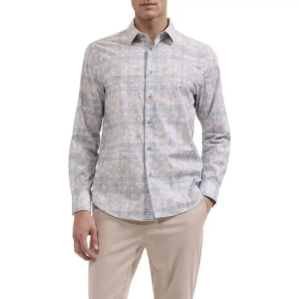 Bugatchi Julian Shaped Plaid Floral Button Up Shirt