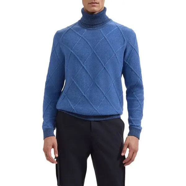 Bugatchi Diamond Turtleneck Sweater - Classic Blue