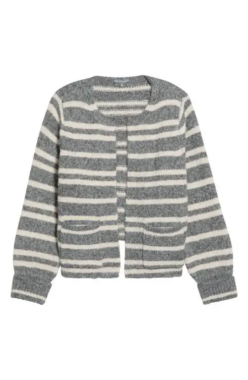 Wit & Wisdom Striped Blouson Sleeve Cardigan - Light Grey/ecru