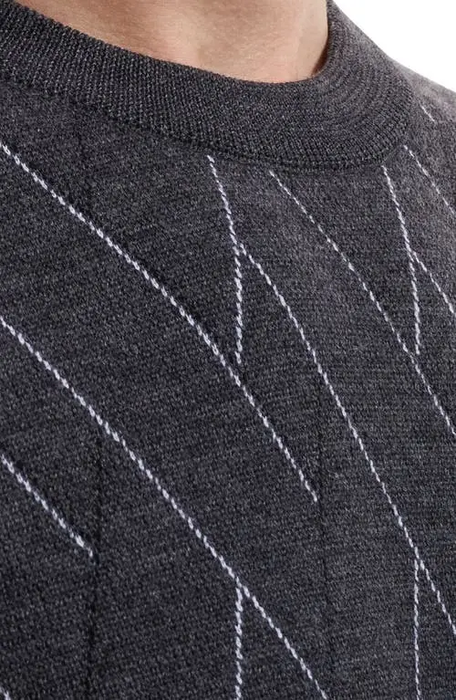 Bugatchi Geometric Extrafine Merino Wool Crewneck Sweater - Anthracite