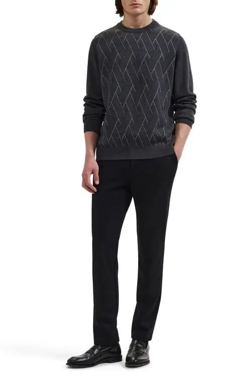 Bugatchi Geometric Extrafine Merino Wool Crewneck Sweater - Anthracite