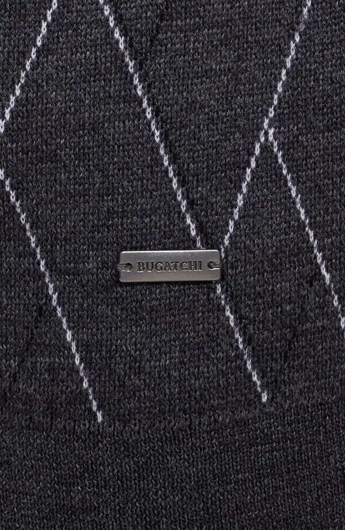 Bugatchi Geometric Extrafine Merino Wool Crewneck Sweater - Anthracite
