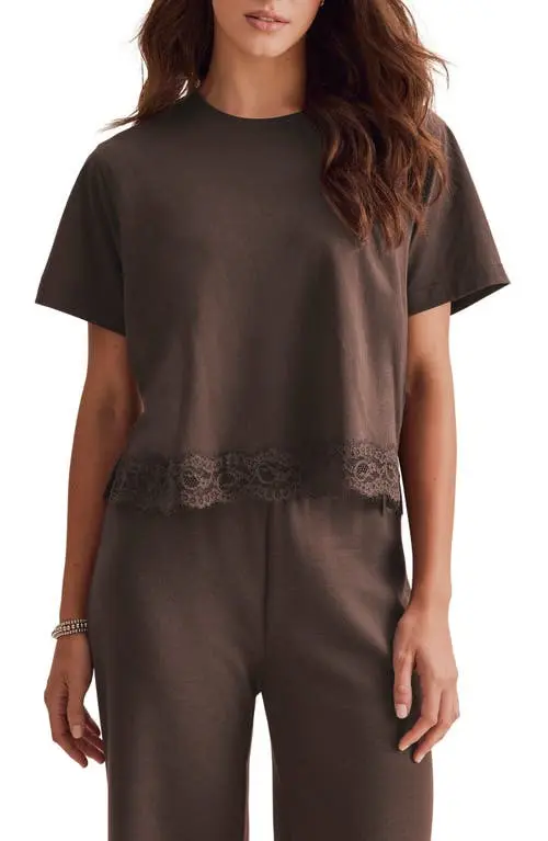 Splendid Lainey Lace Trim Jersey Tee - Java Brown