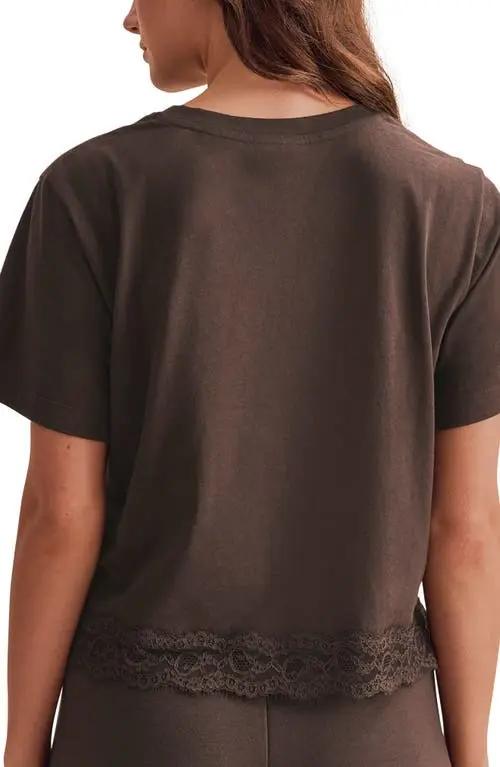 Splendid Lainey Lace Trim Jersey Tee - Java Brown