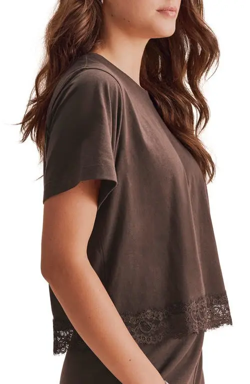 Splendid Lainey Lace Trim Jersey Tee - Java Brown
