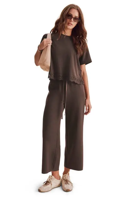 Splendid Lainey Lace Trim Jersey Tee - Java Brown