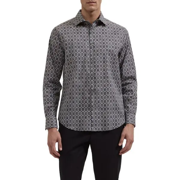Bugatchi Axel Shaped Long Sleeve Patterned Shirt