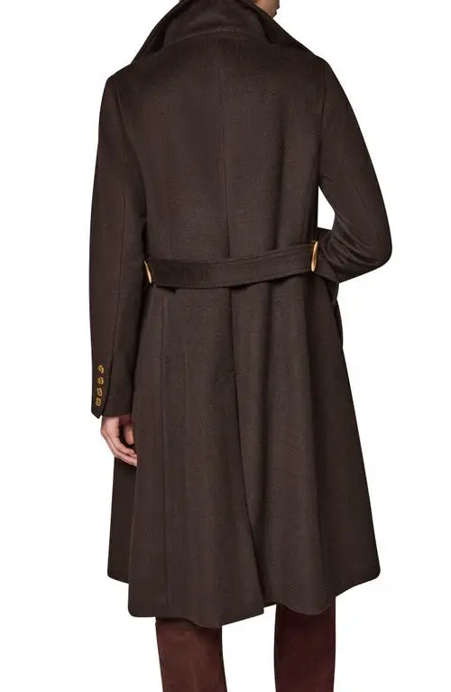 Donna Karan New York Belted Funnel Neck Wool Blend Coat - Chocolate