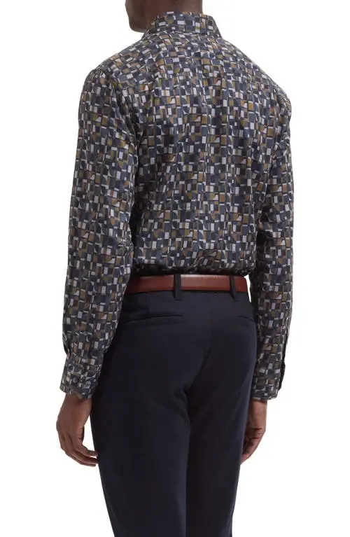 Bugatchi Julian Shaped Geometric Print Cotton Shirt