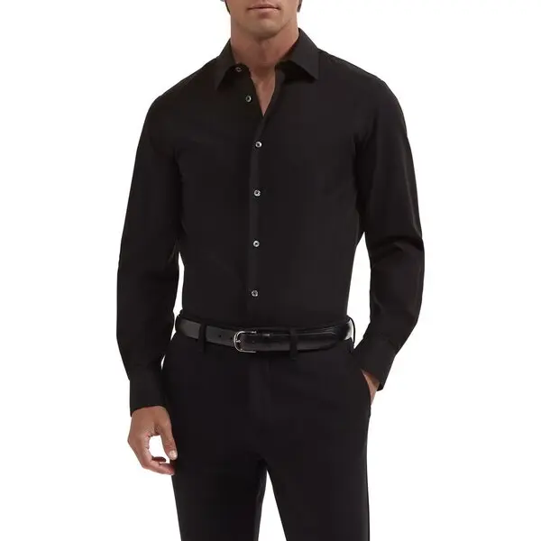 Bugatchi Julian Shaped Fit Solid Jacquard Button-up Shirt