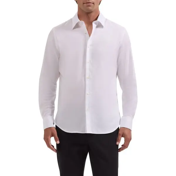 Bugatchi Julian Shaped Fit Solid Jacquard Button-up Shirt - White