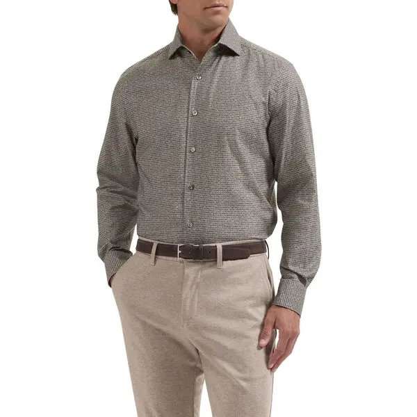 Bugatchi Alvin Shaped Fit Geo Print Button-up Shirt - Olive