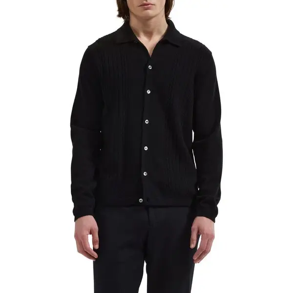 Bugatchi Cable Wool And Cashmere Cardigan - Black